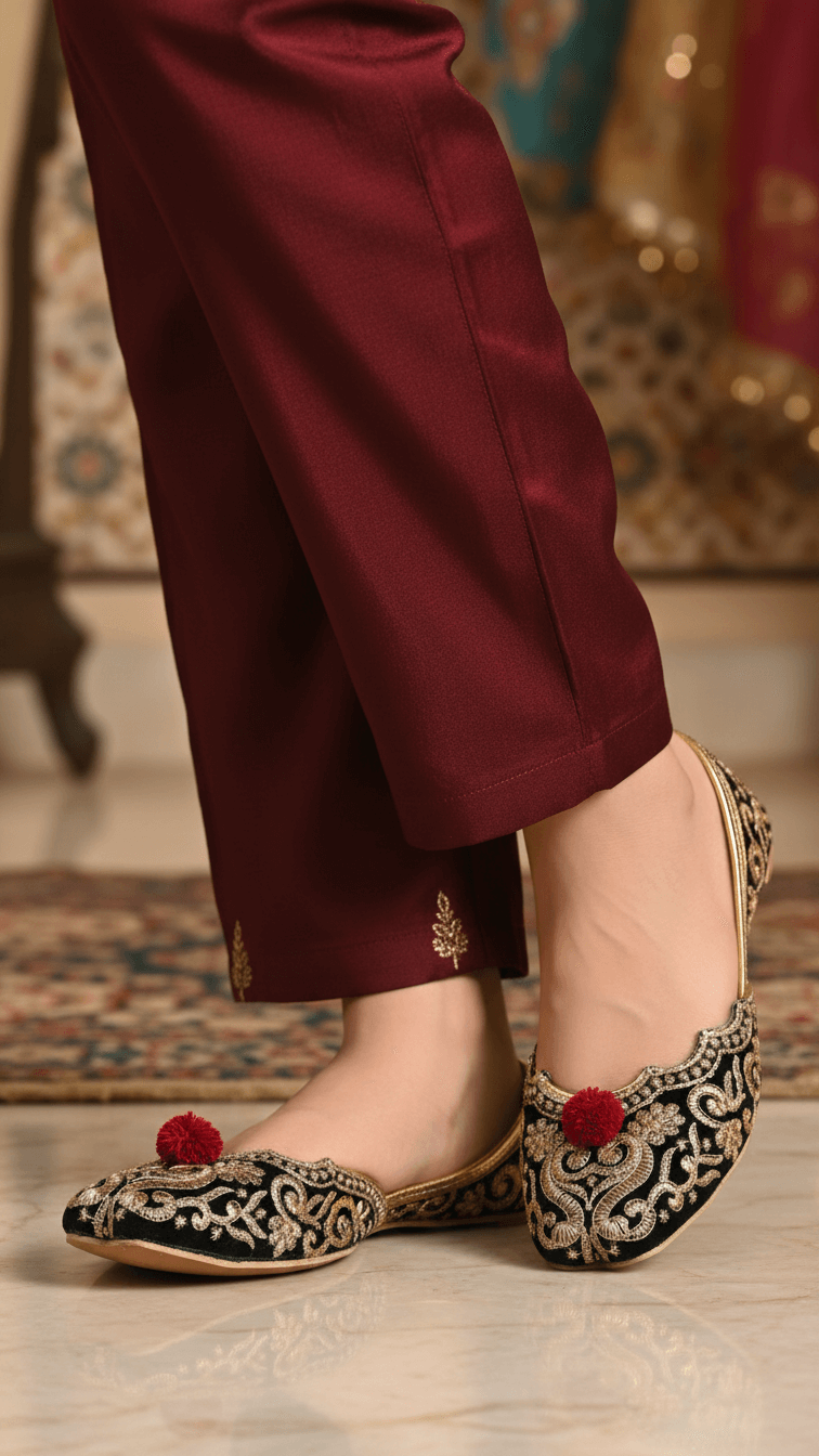 Golden Embroidered Khusa for Ladies - Ethnic Flats