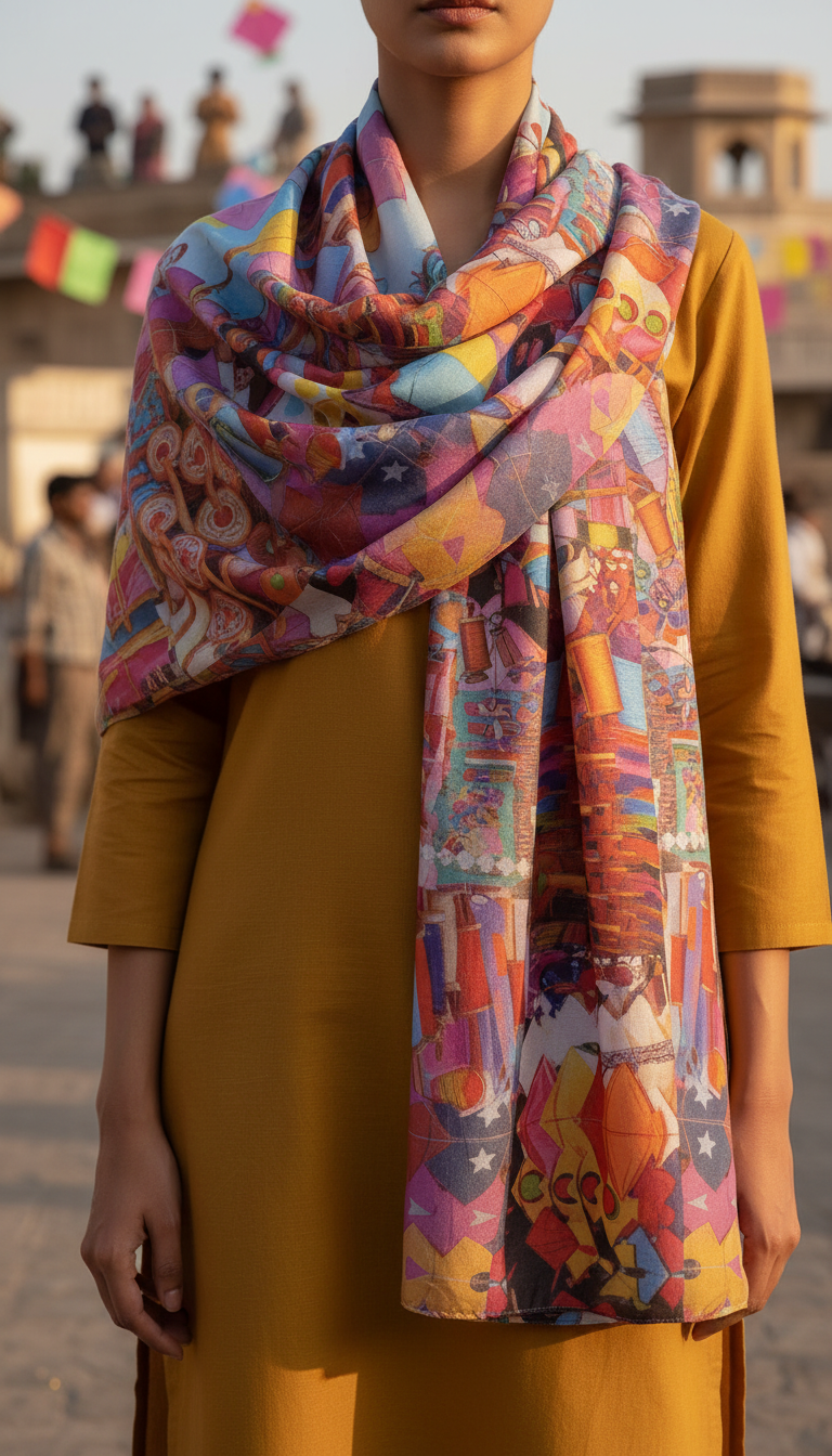 Red Digital Printed Apple Silk Stole PD6051