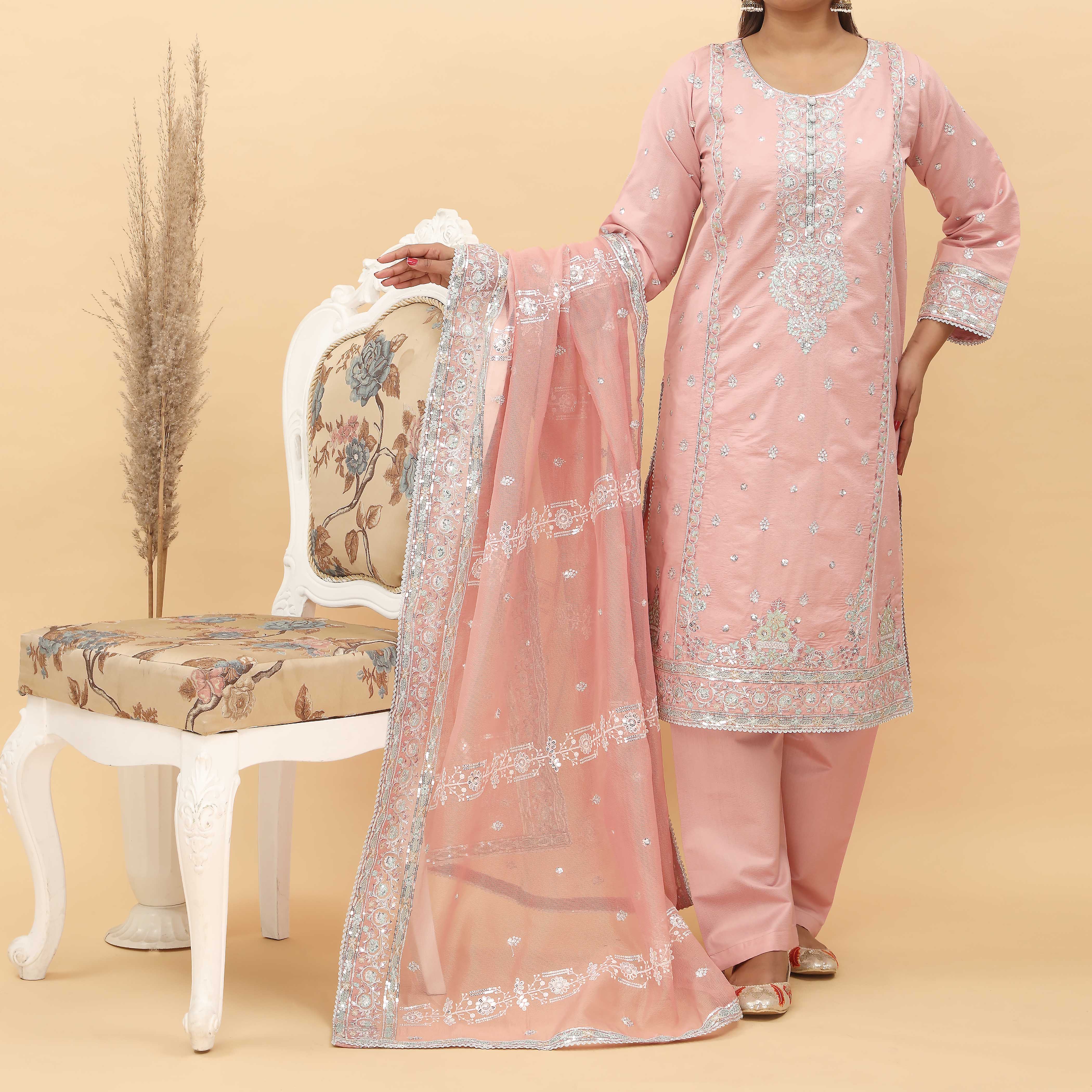 3PC- Embroidered Khadi Net Suit PF5060 – Stylo