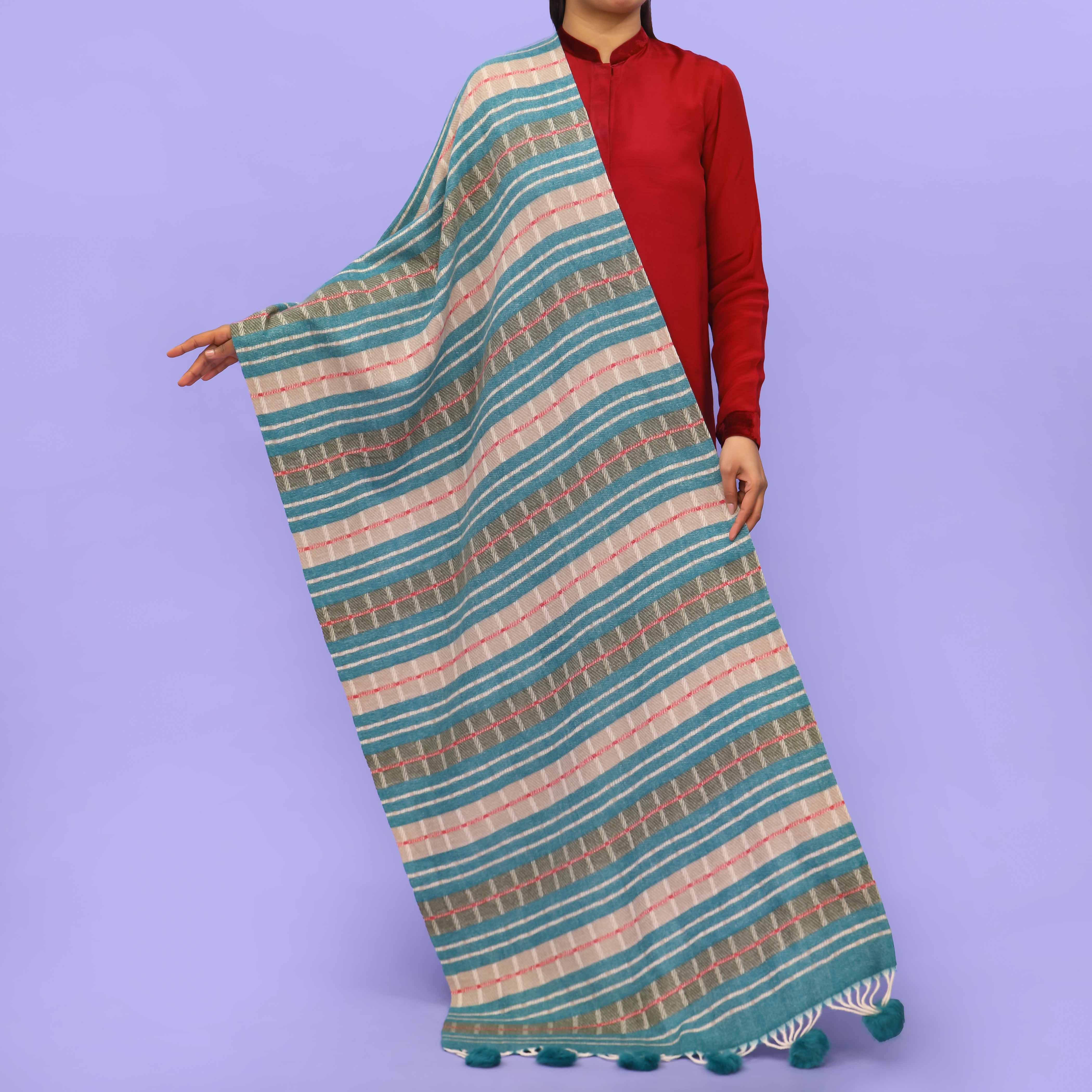 Sky Blue Acrylic Winter Stole PN4263 – Stylo