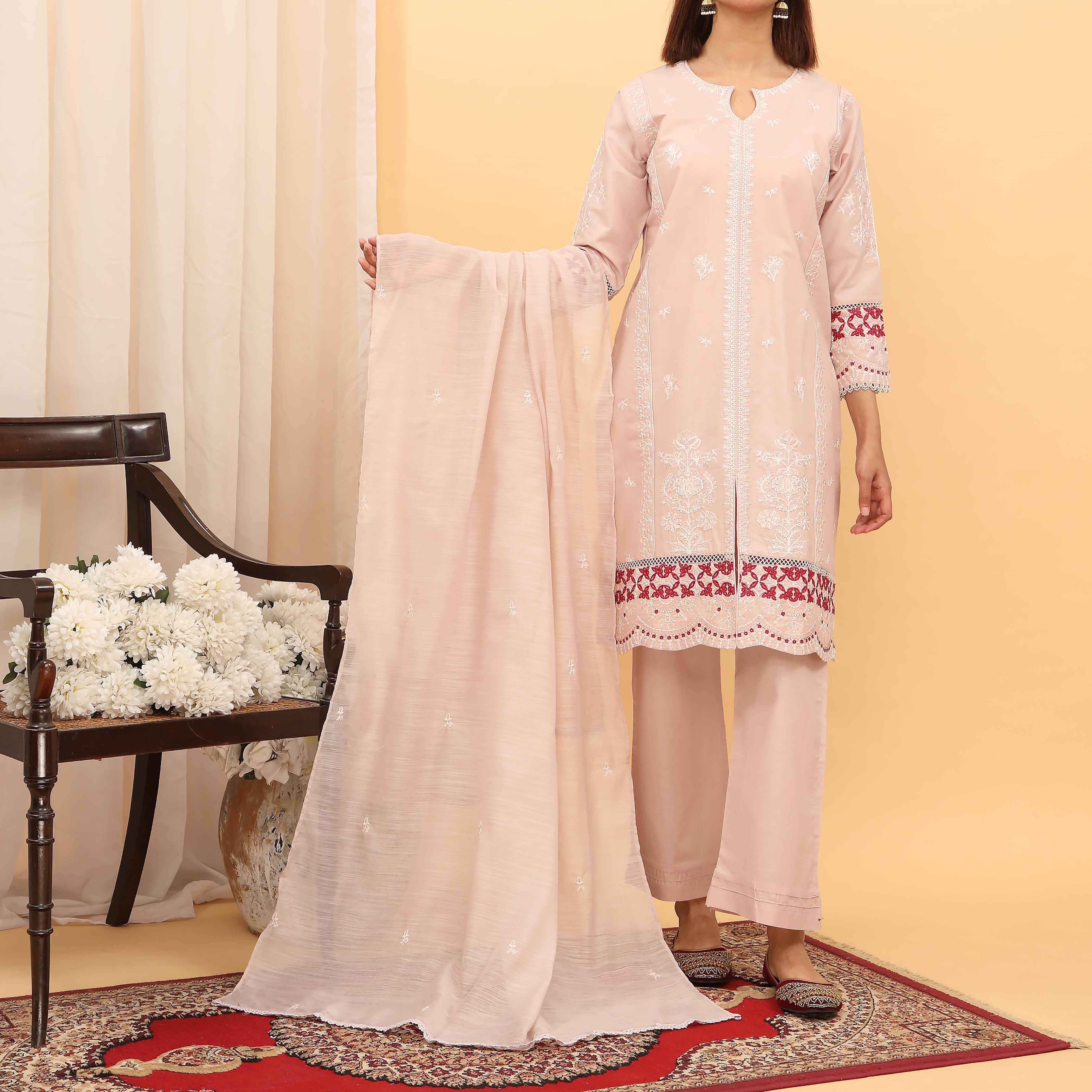 3PC- Embroidered Cambric Suit PS5211