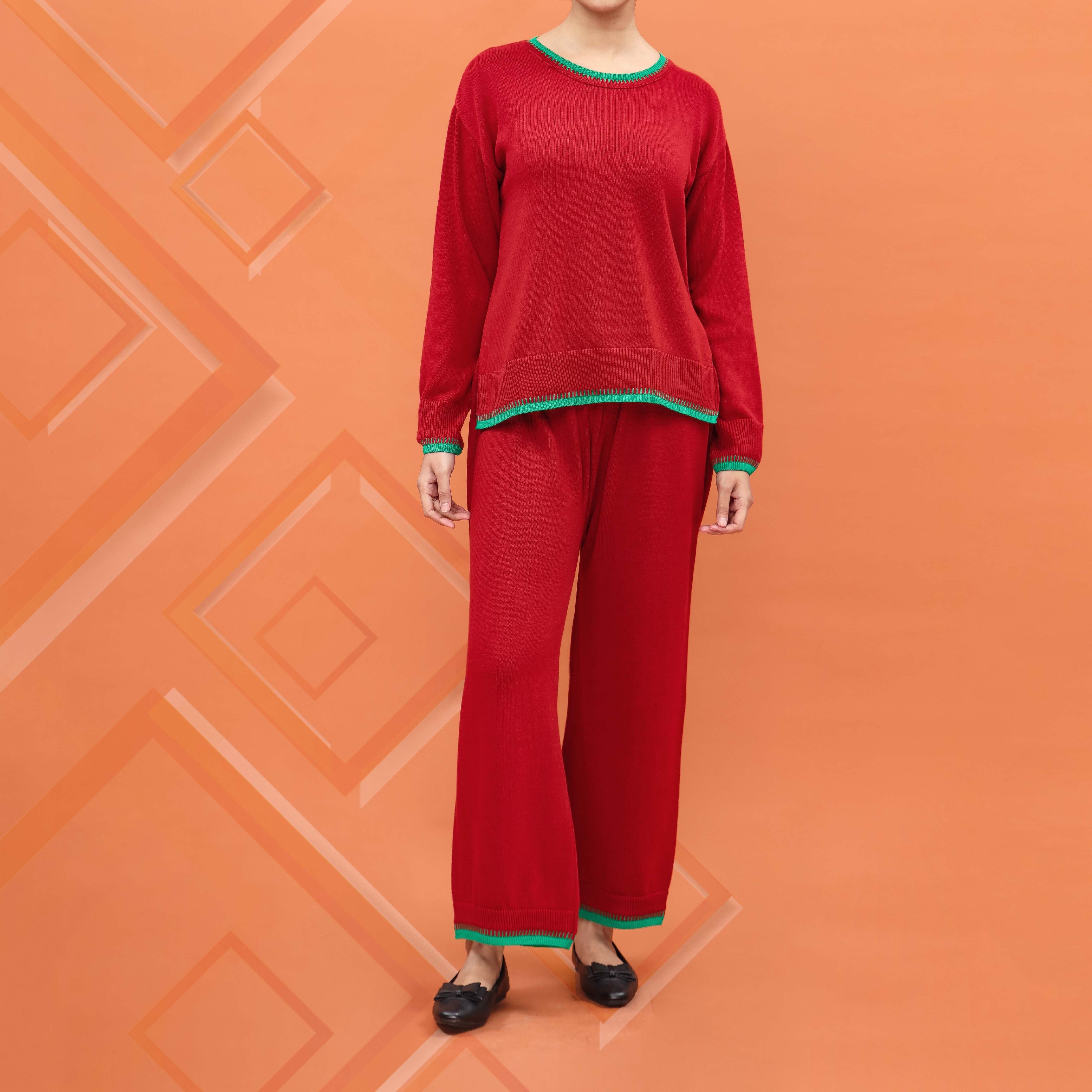 Maroon Cotton Sweater Co-ord Set PW4847 – Stylo