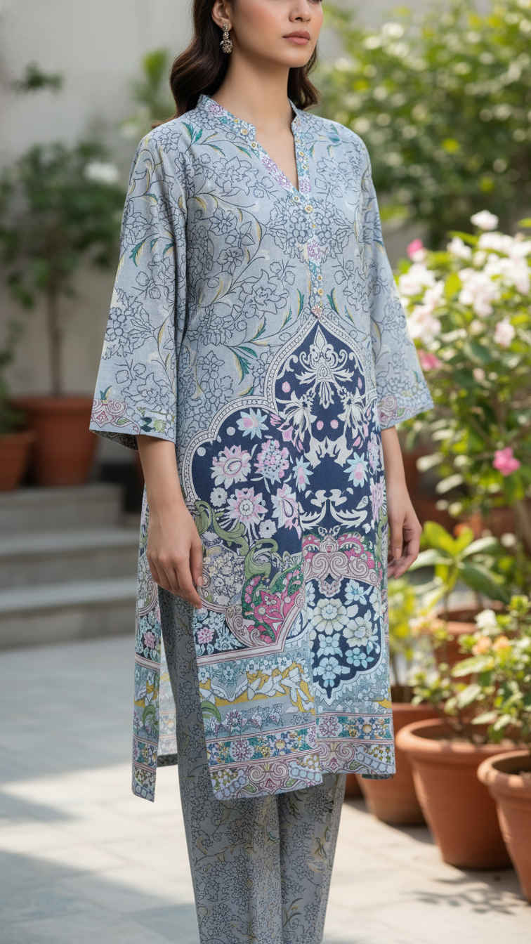 2 PC Digital Printed Slub Khaddar Suit PW5307
