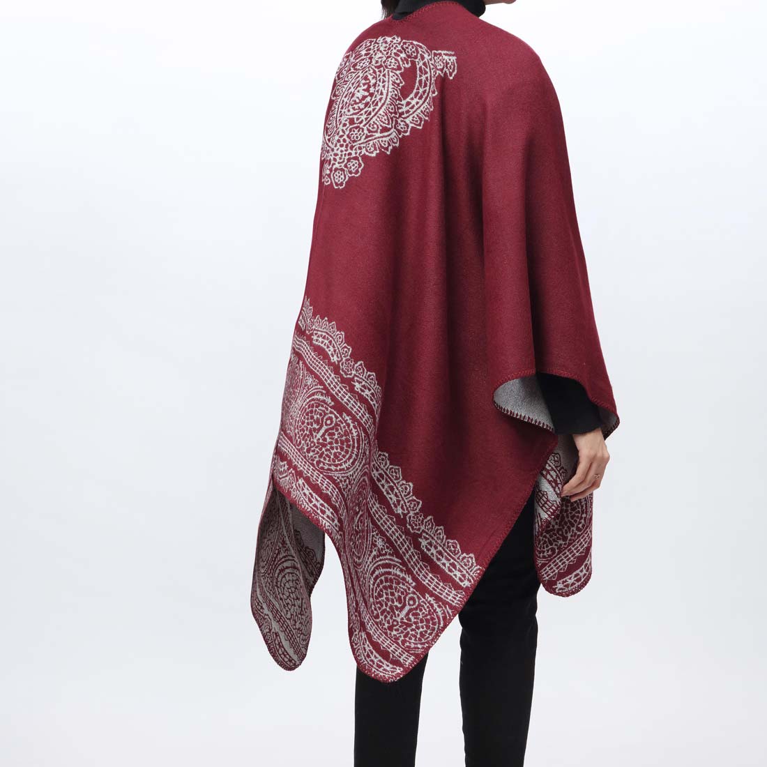 Maroon Cape Shawl PW9802 – Stylo